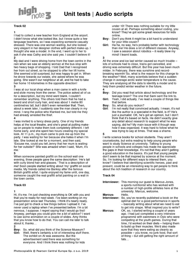 HighNote3 Unit Tests Audioscript | PDF | Internship | Job Hunting HighNote3 Unit Tests Audioscript | PDF | Internship | Job Hunting