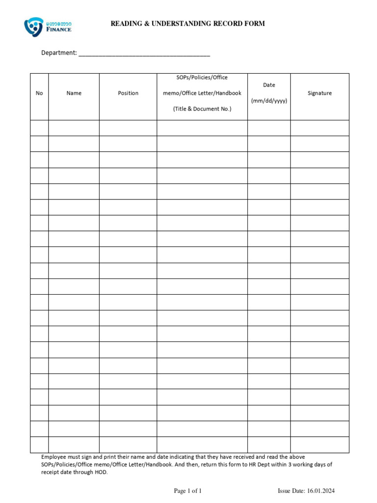Employee Reading Acknowledgment Form | PDF | Business