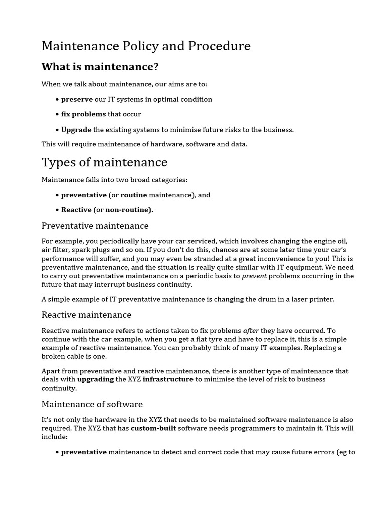 Comp Maint Policy Proucder | PDF | Backup | Malware