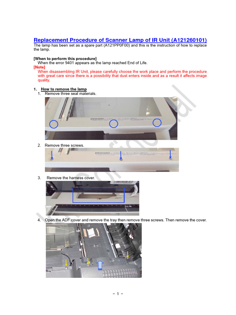 Replacement Procedure of Scanner Lamp of IR Unit BH 36 - 42 | PDF ...