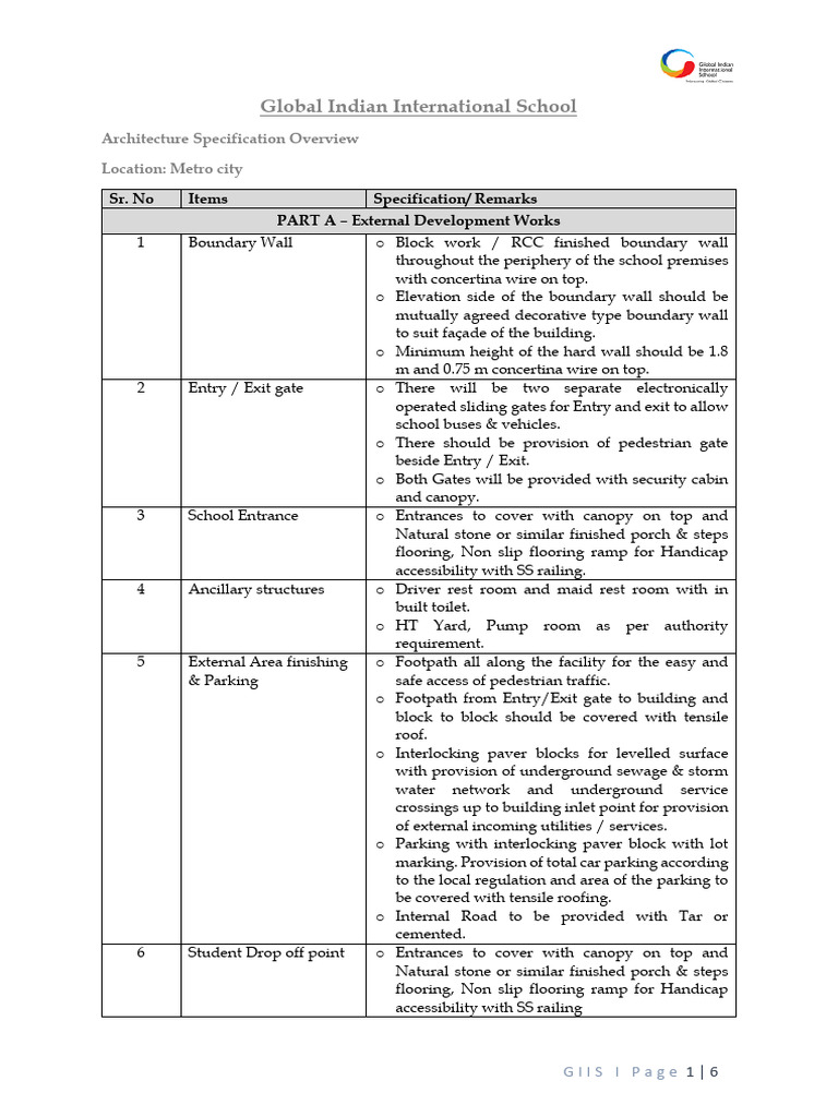 GIIS Specification - Metro Cities | PDF | Flooring | Wall