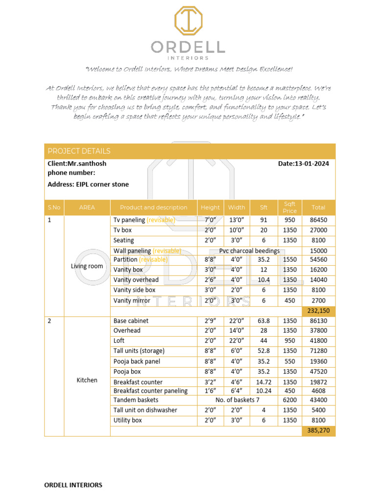 Ordell Interiors Project Quotation 2024 | PDF