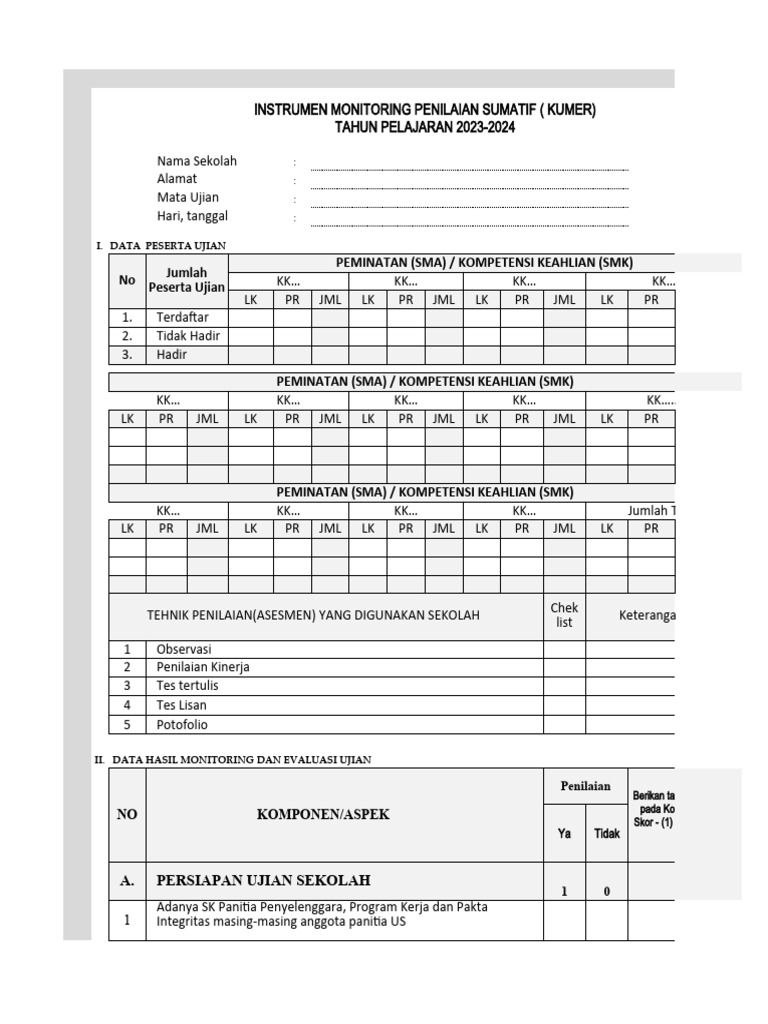 Instrumen-Monev Penilaian Sumatif 2023-2024.sma - SMK | PDF