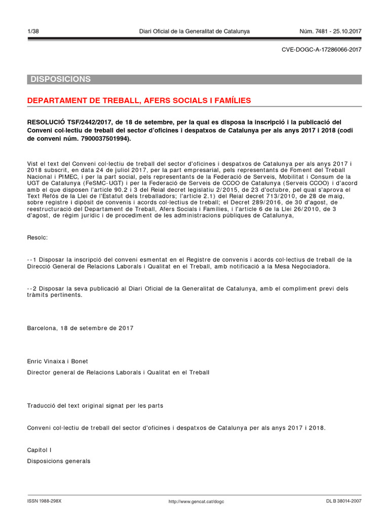 Disposicions: Departament de Treball, Afers Socials I Famílies | PDF