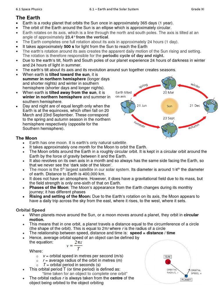 6.1 Earth and The Solar System-Handout | PDF | Solar System | Planets