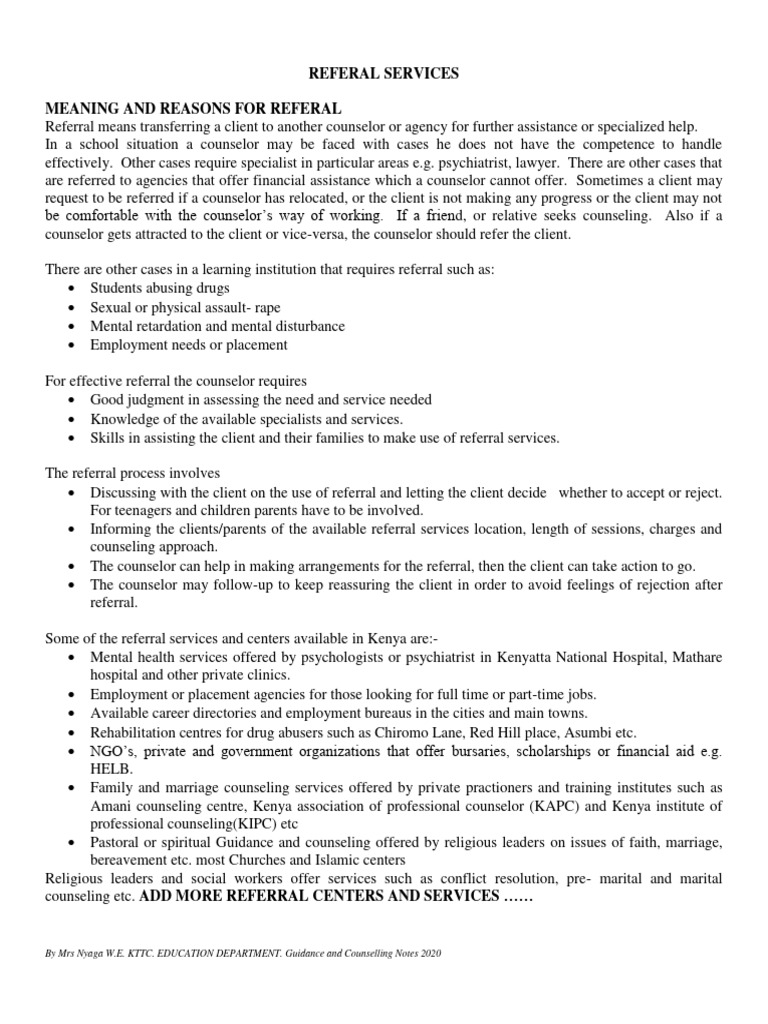 Understanding Referral Services in Counseling | PDF | Counseling ...