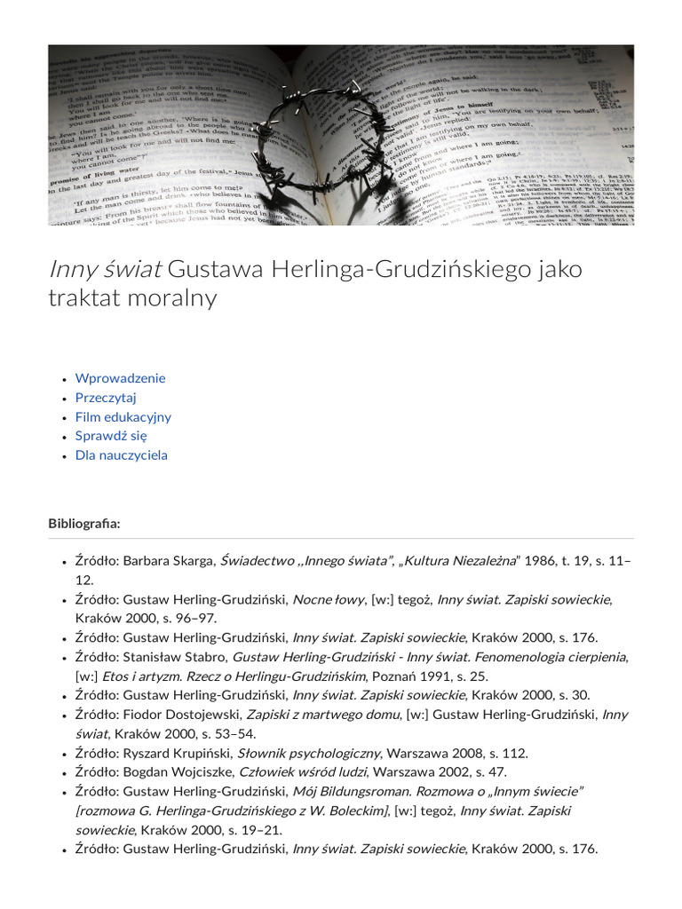 Inny Swiat Gustawa HerlingaGrudzinskiego Jako Traktat Moralny | PDF
