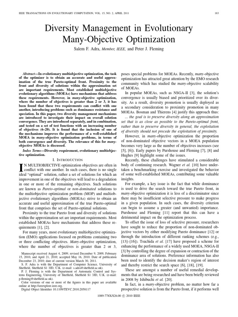 Diversity Management in Evolutionary Many-Objective Optimization | PDF ... Diversity Management in Evolutionary Many-Objective Optimization | PDF ...