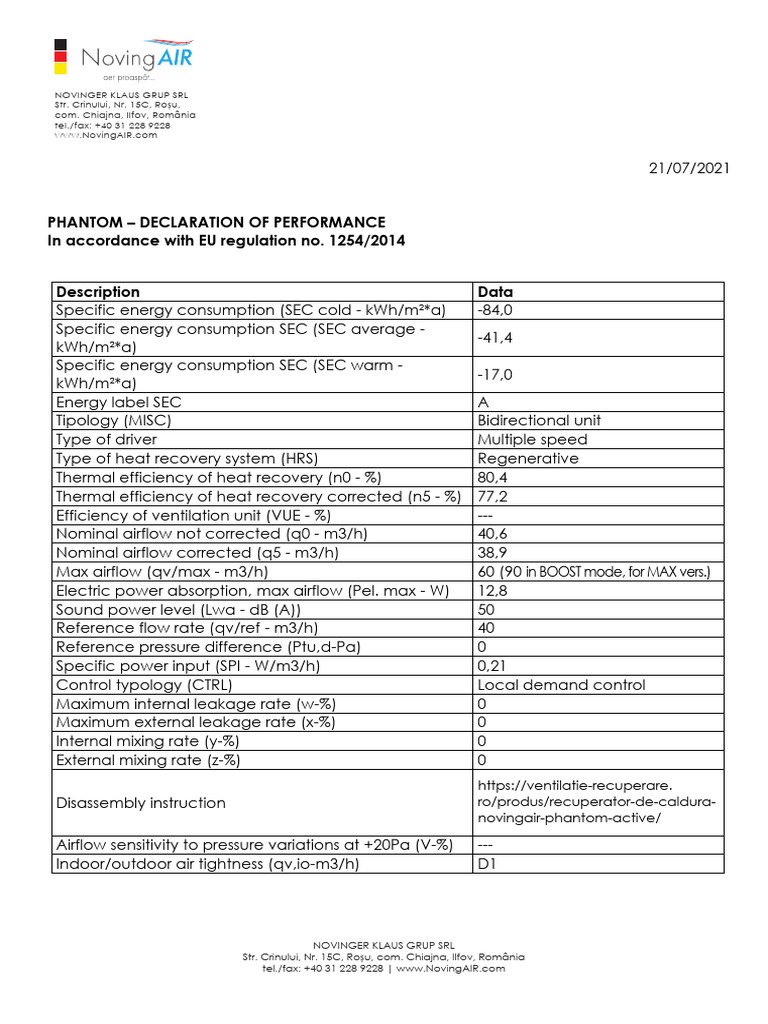 PHANTOM - DOP - Rev01 (RO) - Fisa Tehnica 03-2024 | PDF | Electrical Engineering | Sustainable ...