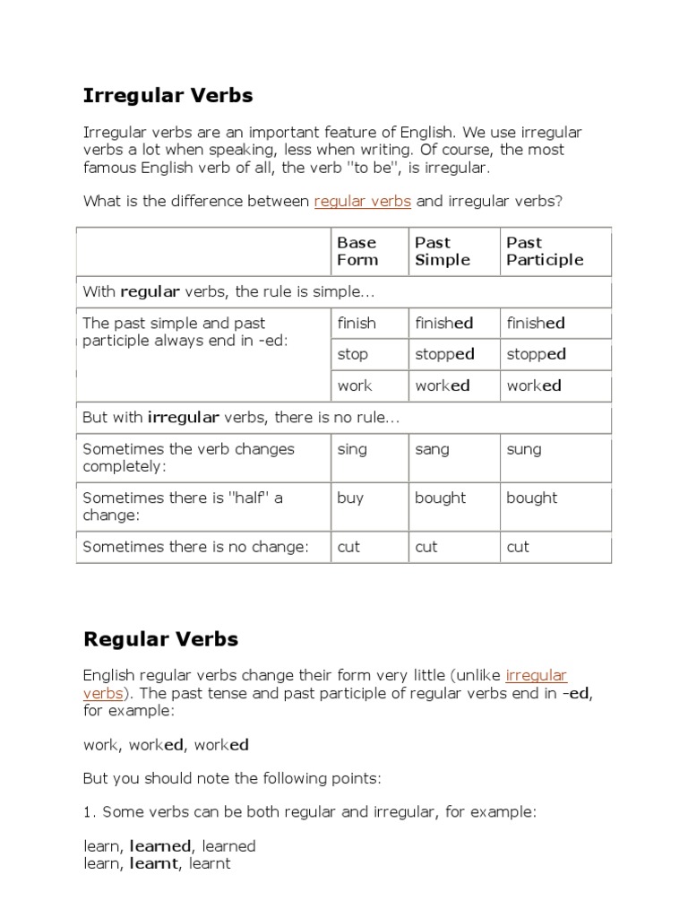 Regular vs Irregular Verbs Explained | PDF | Verb | Grammatical Tense