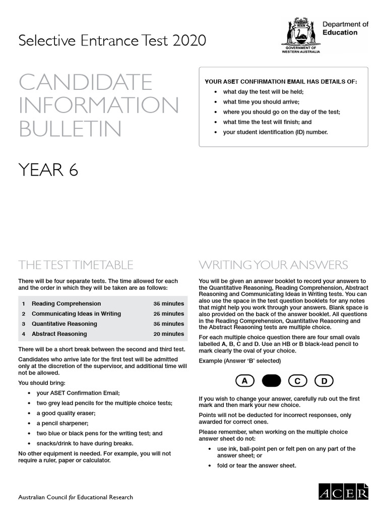 Candidate Information Bulletin - Year 6 | PDF | Camel | Multiple Choice