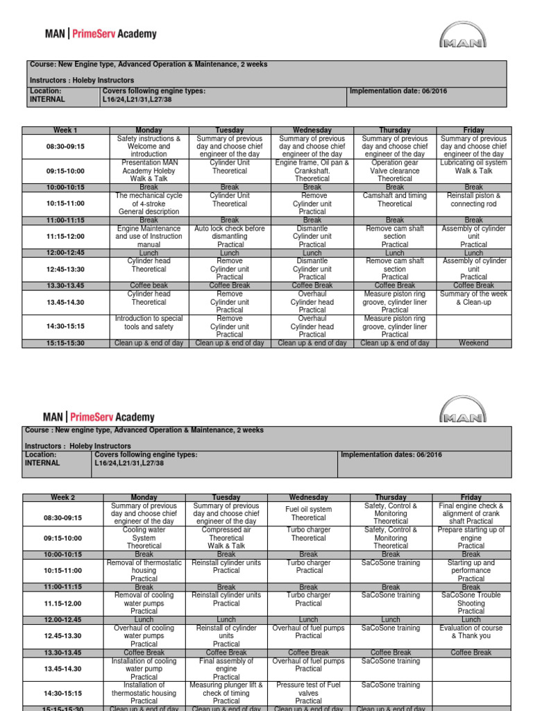 Advanced Training Course, New Engine Type two weeks-Internal | PDF ...