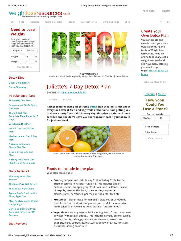 7 Day Detox Plan - Weight Loss Resources | PDF | Dieting | Fruit