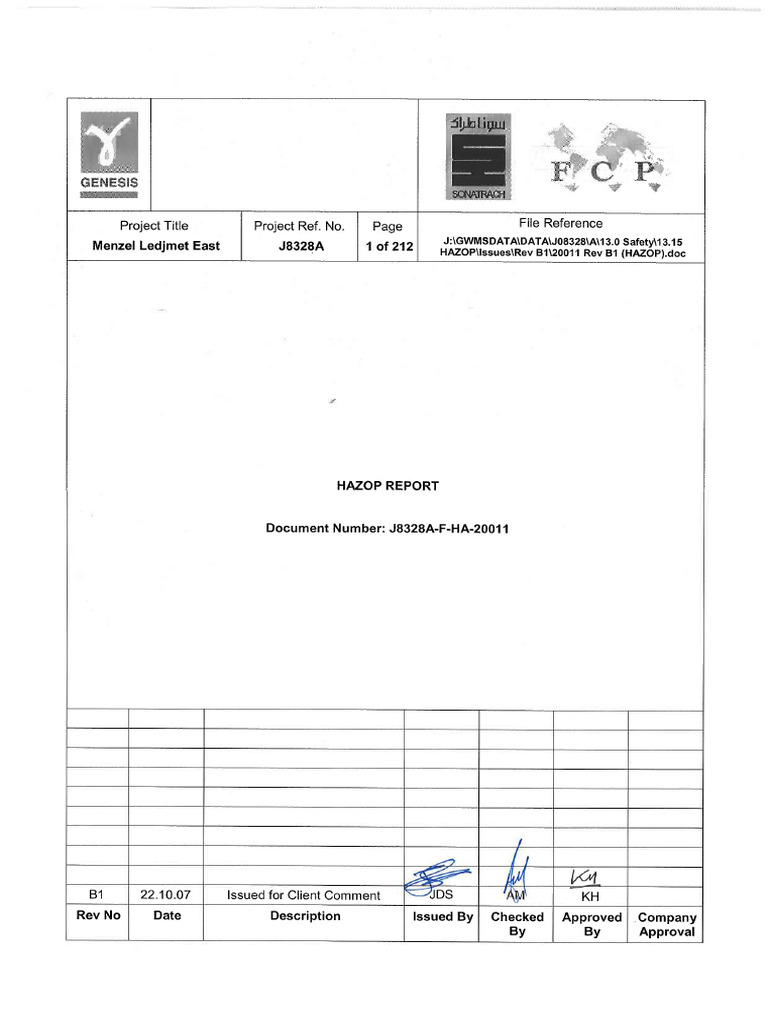 MLE HAZOP Report: Sonatrach/FCP Analysis | PDF | Pump | Valve