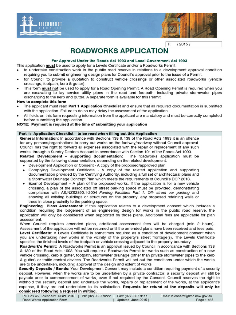 Roadworks Application Form | PDF | Cheque | Credit Card