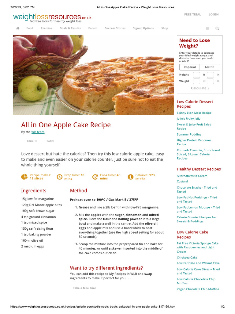 All in One Apple Cake Recipe - Weight Loss Resources | PDF | Cakes ...