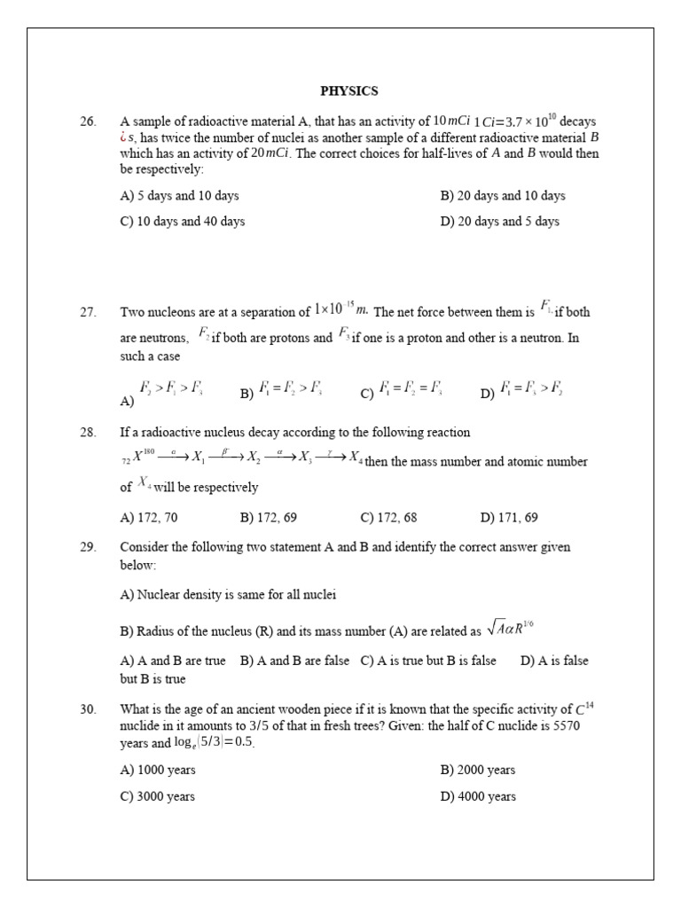 Phy Test 3 | PDF | Atomic Nucleus | Radioactive Decay
