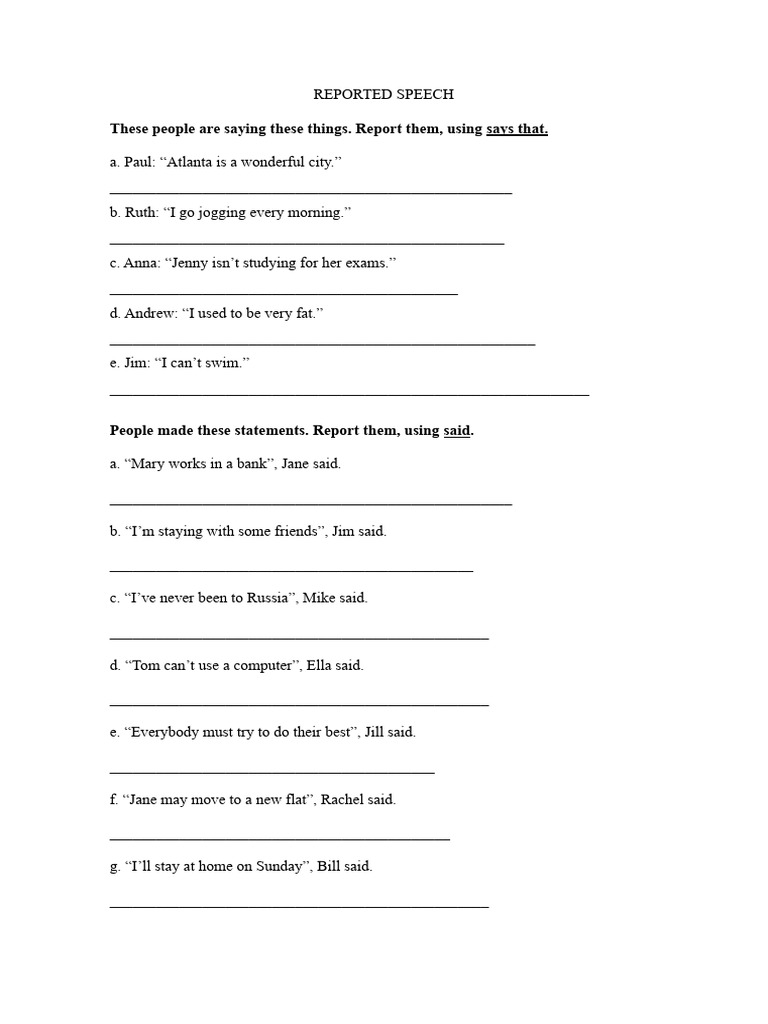 Reported Speech - Exercises | PDF