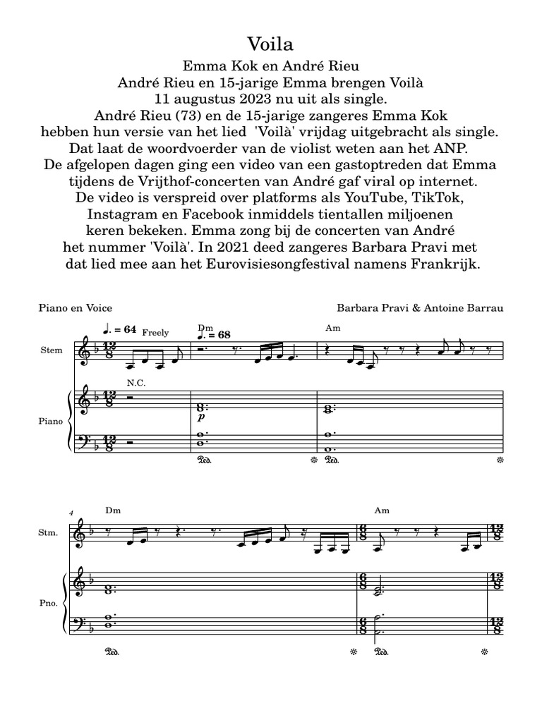 Voila - Emma Kok - André Rieu - Piano en Voice - Verlengd | PDF