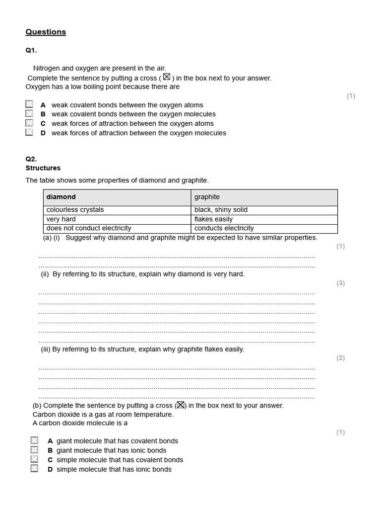 Covalent Bonding Properties Past Exam Questions | PDF | Chemical Bond ...