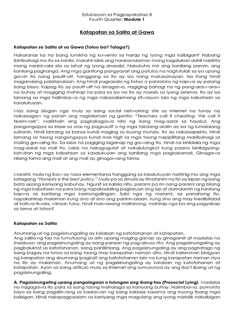 ESP 4th Quarter Module 1 1 | PDF