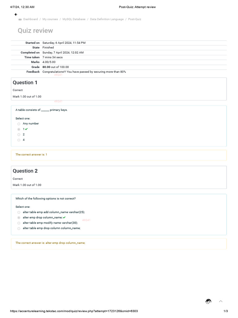 Post-Quiz - Attempt Review | PDF | Data Management | Software Design