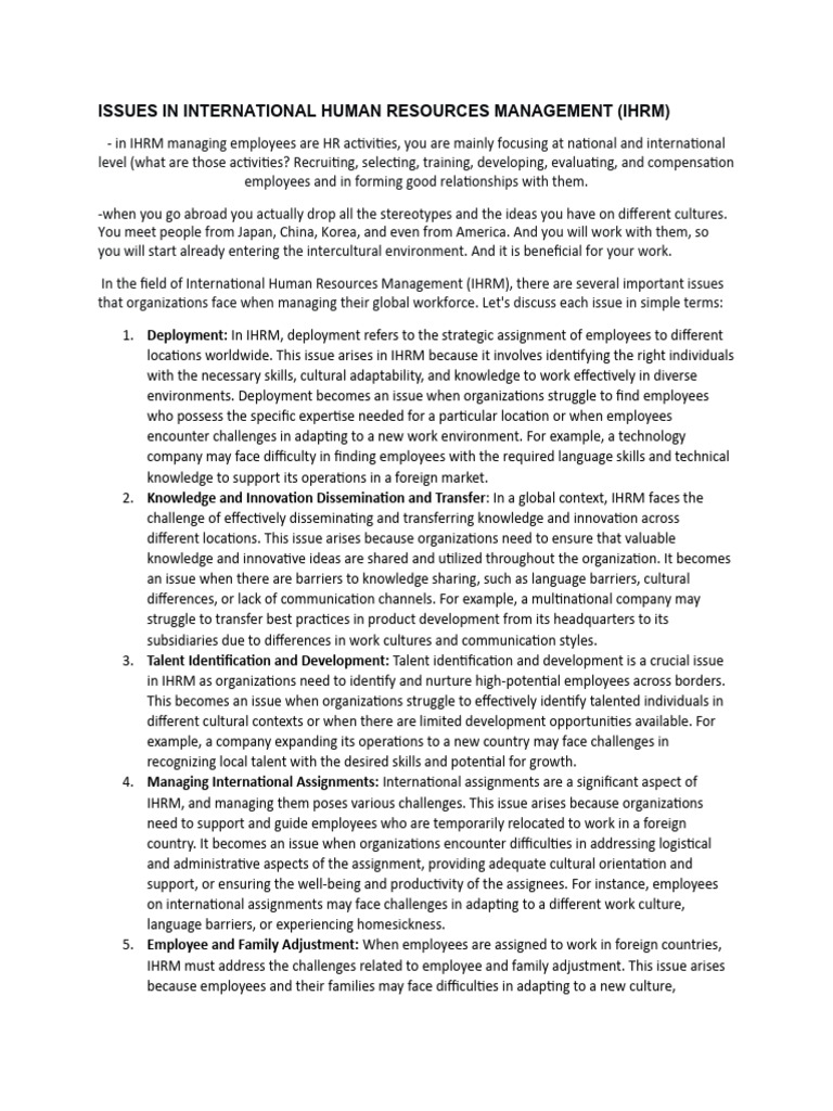Issues in International Human Resources Management | PDF | Human ...