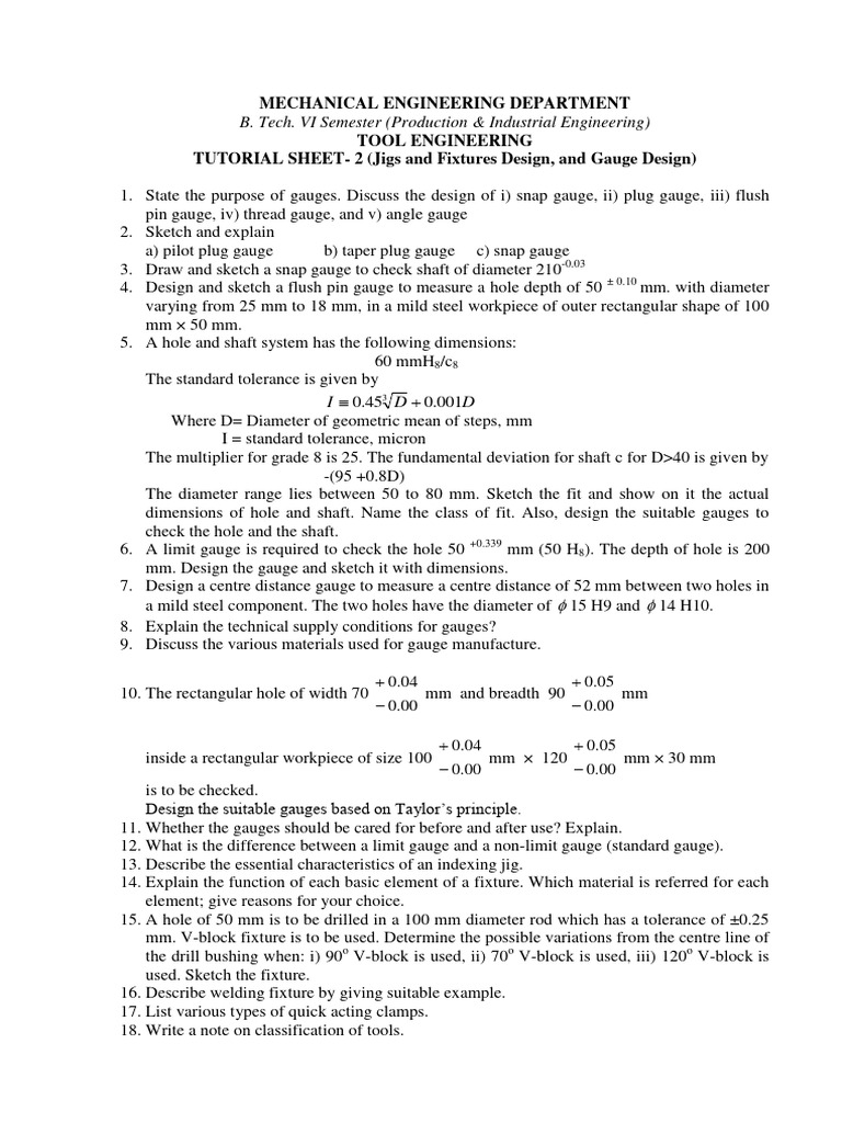 Tool Engineering - Tut. Sheet 2 2022-23 | PDF | Industrial Processes | Metalworking
