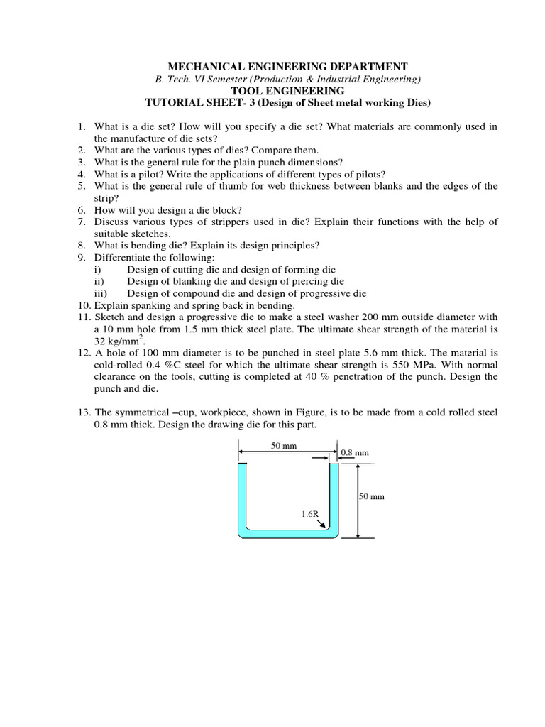 Tool Engineering - Tutorial Sheet 3 - 2022 - 2023 | PDF | Technology & Engineering