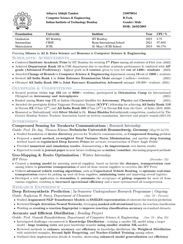 Atharva Tambat Resume PDF | PDF | Machine Learning | Artificial Neural Network