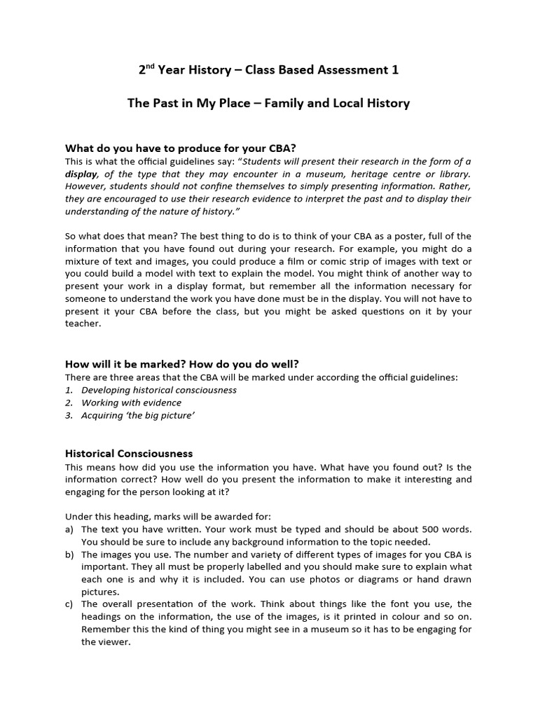 CBA 1 Guidelines: Family History Project | PDF | Information | Cognition