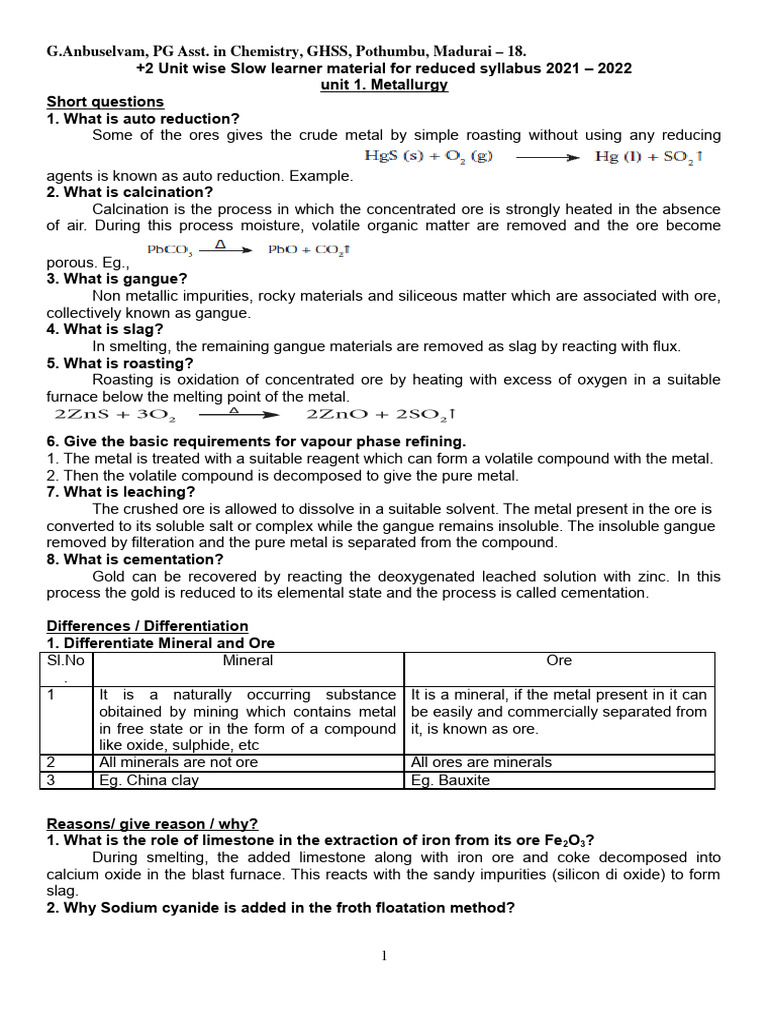 Em +2 Slow Learner Material For Reduced Syll 2021-22 | PDF | Coordination Complex | Reaction Rate