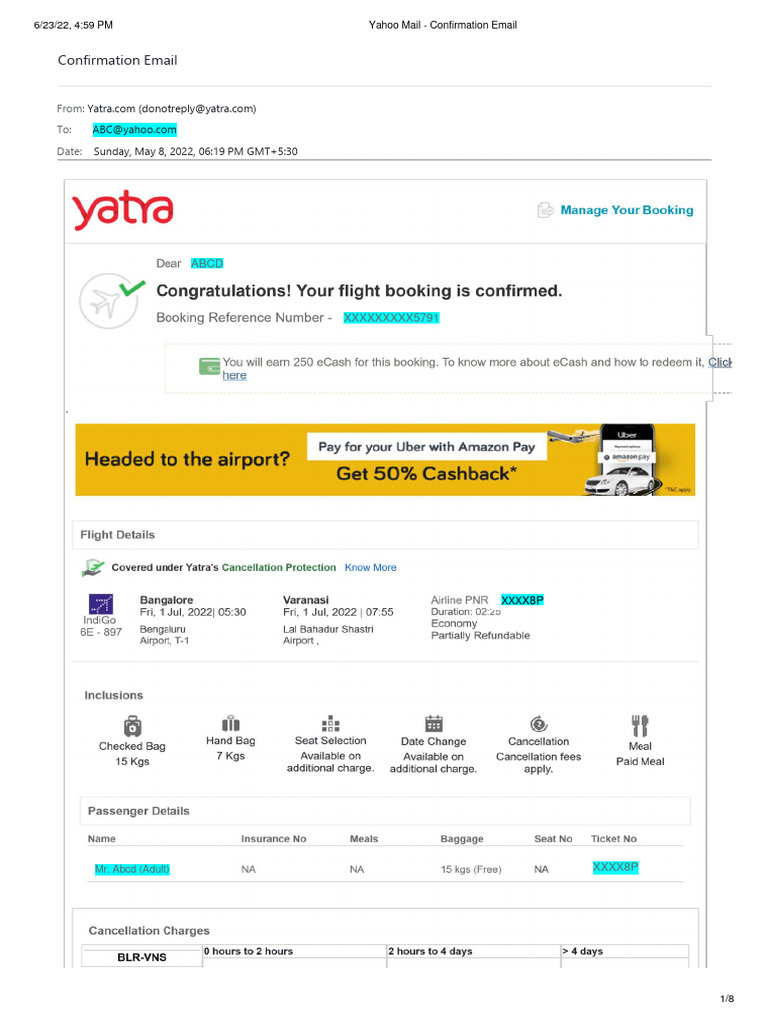 Yatra __Ticket Sample | PDF