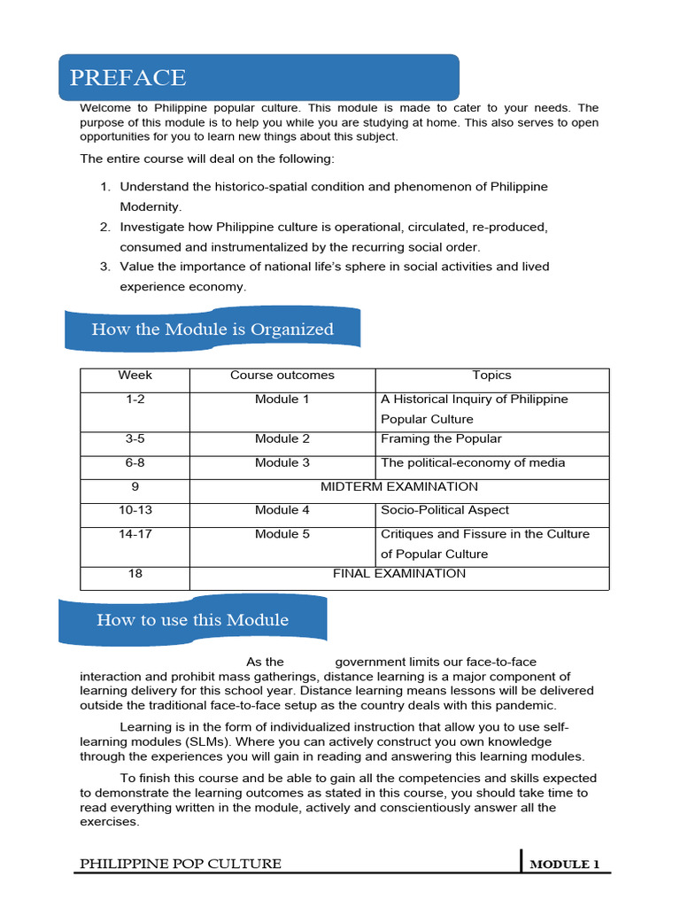 Philippine Pop Culture Module 1.. | PDF | Learning | Philippines