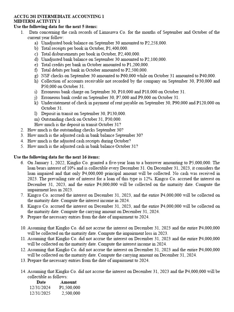 Acctg 201 Midterm Activity 1 Clear | PDF | Banks | Interest