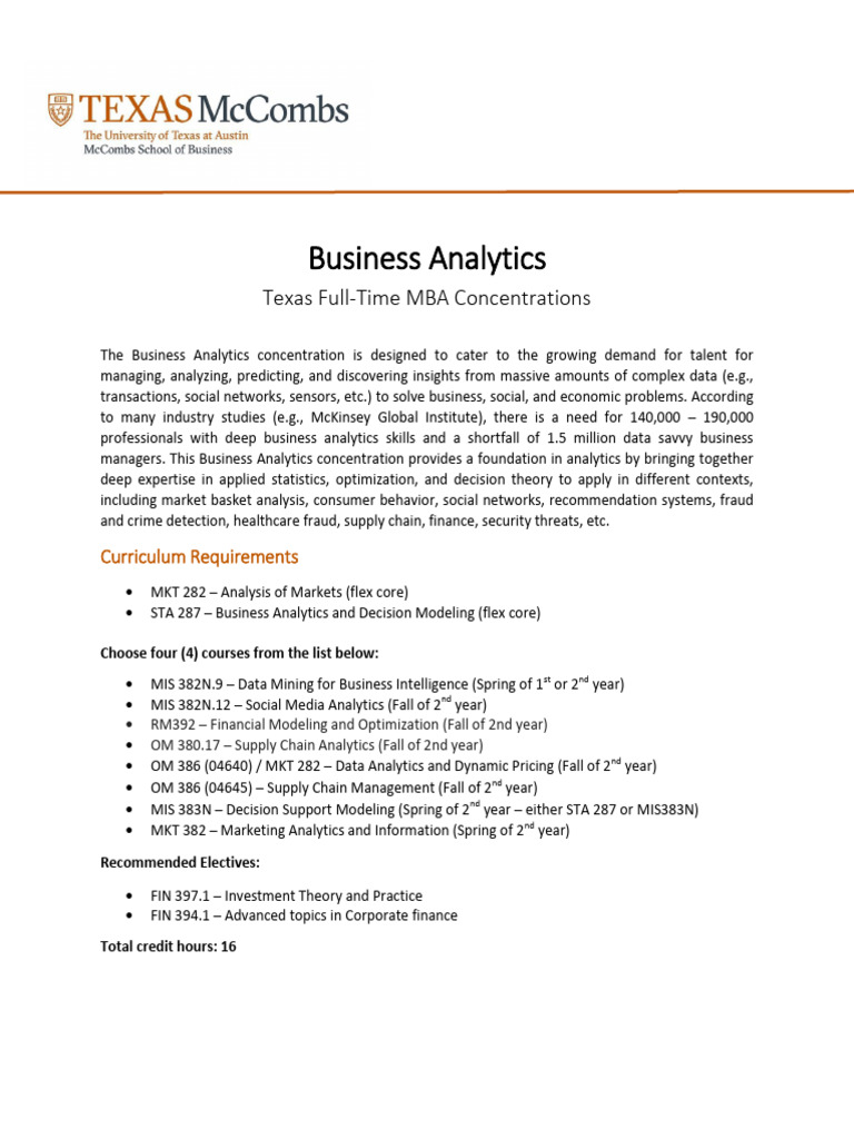 Business Analytics MBA Concentration Guide | PDF