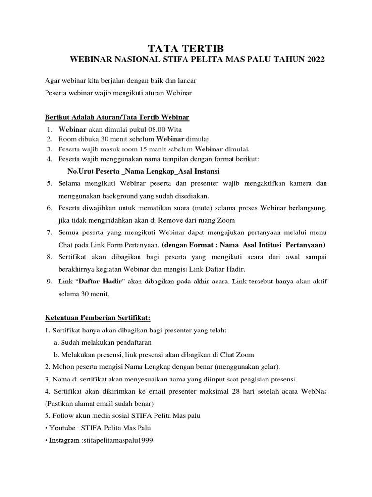 Tata Tertib Webinar Dan Ketentuan Penerima Sertifikat | PDF