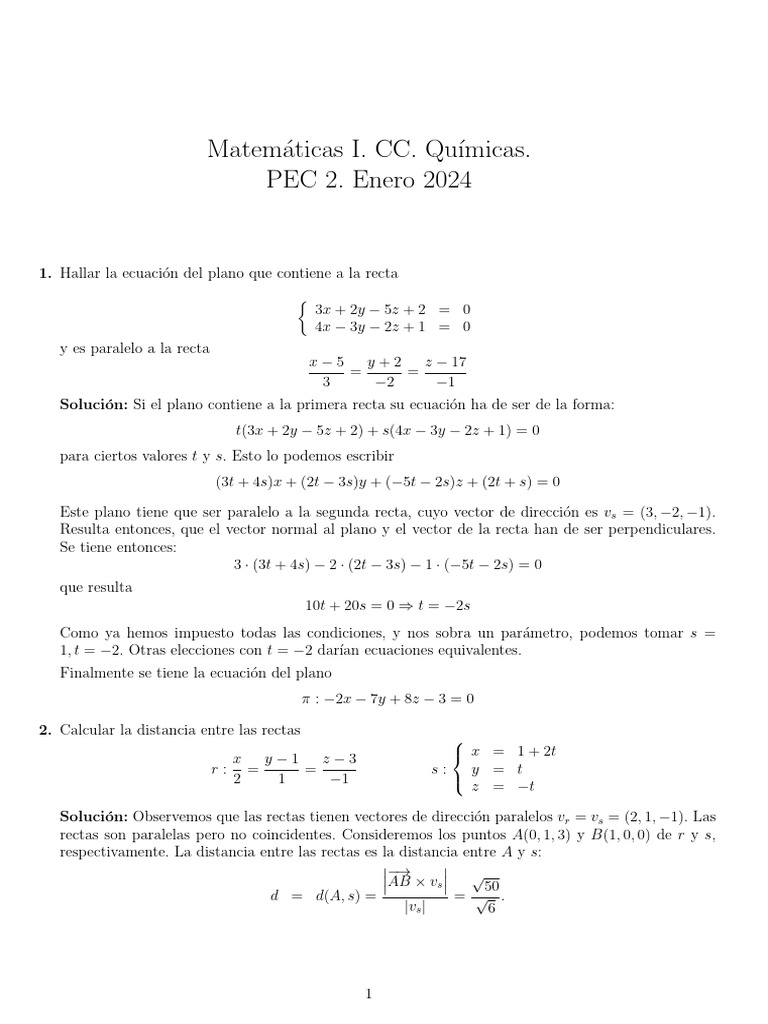 Sol PEC 2 2024 | PDF | Ecuaciones | Geometría