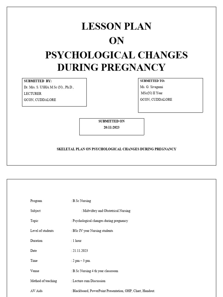 Lesson Plan On Psychological Changes | PDF | Pregnancy | Childbirth