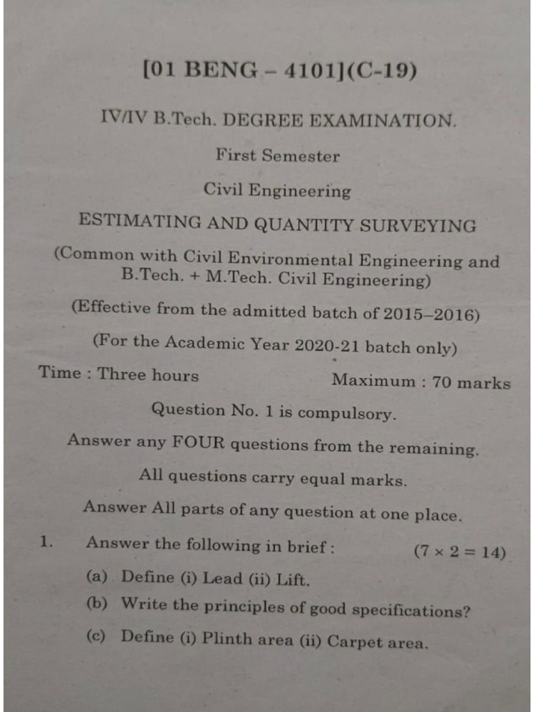 Estimation Question Paper 2 | PDF