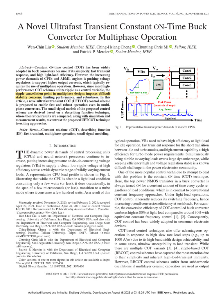 A Novel Ultrafast Transient Constant On-Time Buck Converter For Multiphase Operation | PDF ...