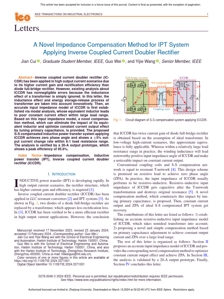 A Novel Impedance Compensation Method For IPT System Applying Inverse ...