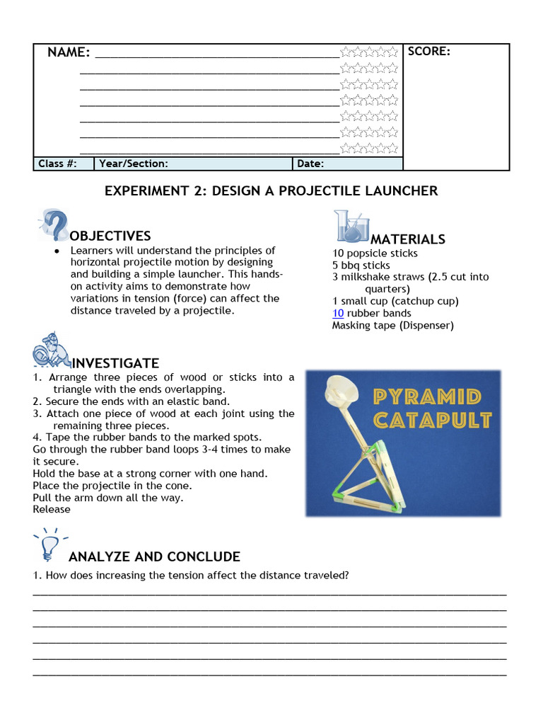 Rinhs Science 9 4th Experiment 2 Designing A Projectile Launcher | PDF ...