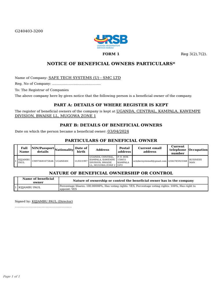 Beneficial Owner Information Form | PDF | Private Law | Justice