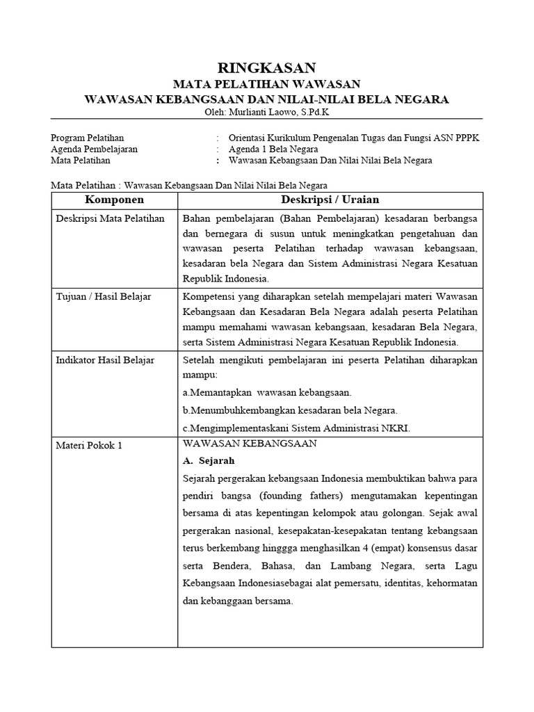 Format Ringkasan Mata Pelatihan | PDF