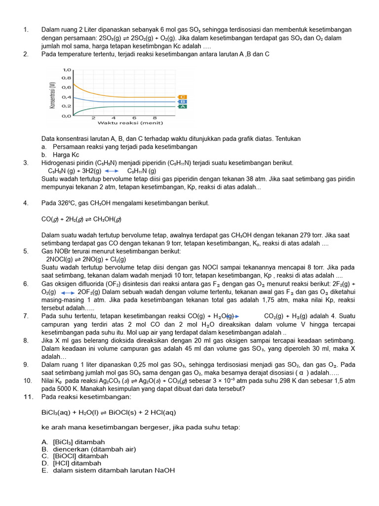 Soal Latihan Kesetimbangan Kimia | PDF