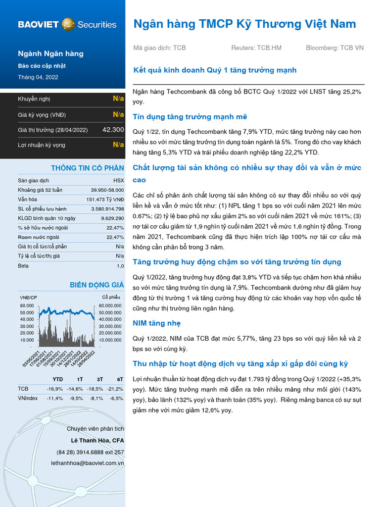 BVSC Bao Cao Cap Nhat KQKD TCB 042022 | PDF