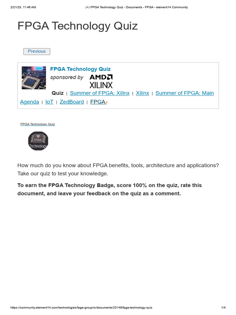 FPGA Technology Quiz - Documents | PDF | Field Programmable Gate Array | Electronics