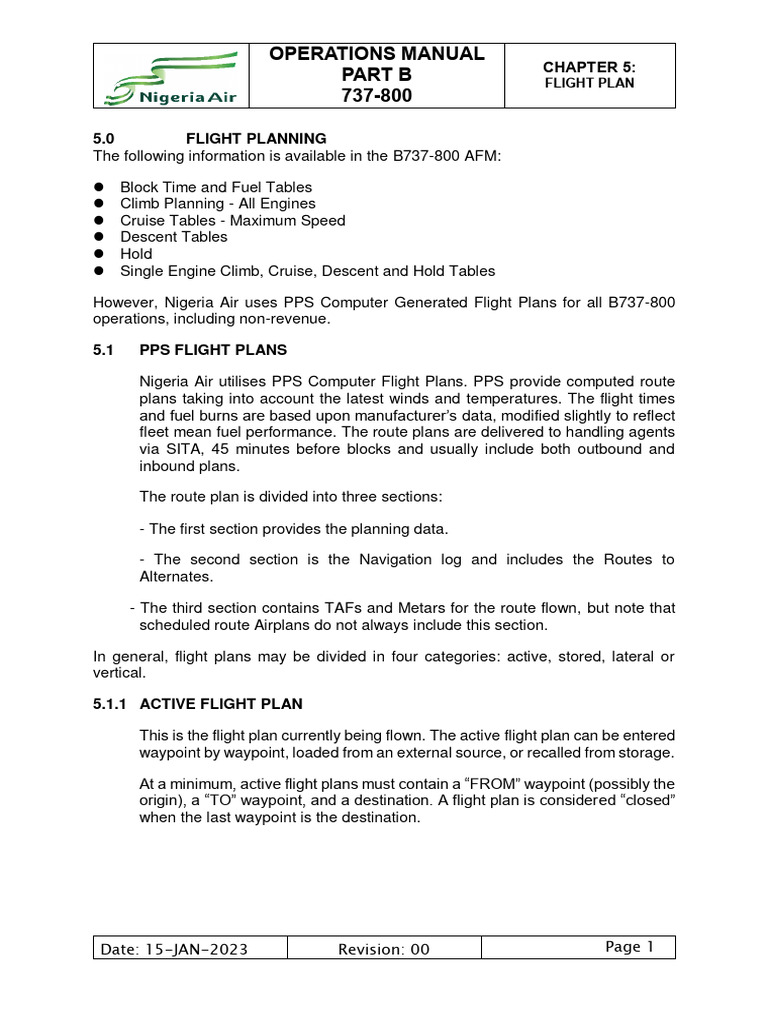 Nig - Air CHPT 5 Flight Plan | PDF | Transport Safety | Aviation