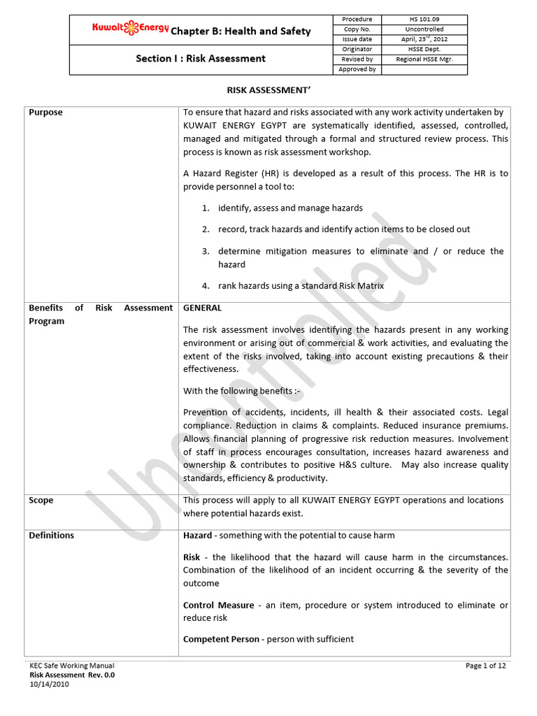 101.09 Risk Assessment | PDF | Risk | Risk Assessment